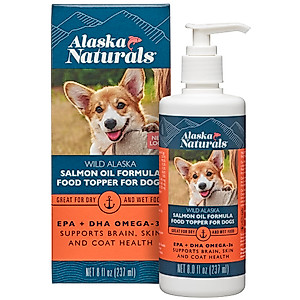 Alaska Naturals – Wild Alaska Salmon Oil Formula Dog Food Topper – EPA and DHA Omega-3 - Supplement for Healthy Skin, Shiny Coat – Made in The USA – 8 oz. Pump Bottle