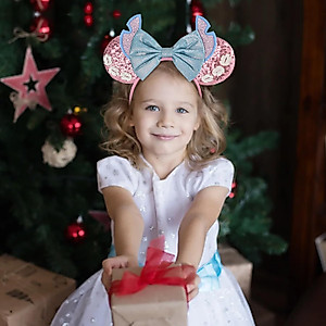 Seamoy Pink Stitch Headband, Minnie Ears, for Women Girls, One Size, Plastic, Nylon, Hairband, Unisex, 1 Count