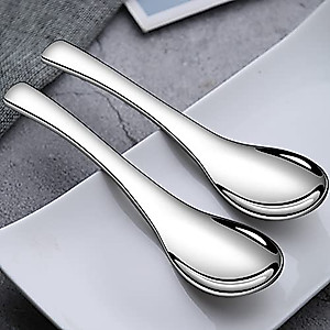 Soup Spoons, AOOSY 6 Pieces Stainless Steel Korean Spoons, Asian Soup Spoons, 6.3 inches Heavy Duty Asian Thick Short Handle Ramen Spoons for Soup Cereals, Chinese Spoon