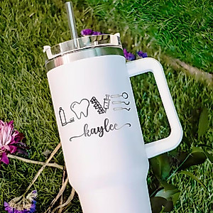 LifGif Personalized Laser Engraved 40 oz Large Tumbler with Handle, Straw and Lid - Dental Hygienist gifts Custom engraved tumbler, insulated for hot and cold, Custom Coffee Cup, Bottle Water