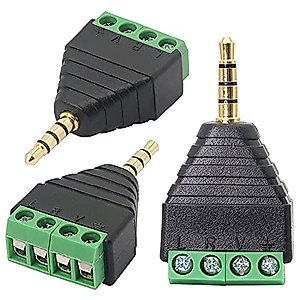 GELRHONR 3.5mm 4 Screw Terminal Adapter, 1/8 Inch 4 Pole Stereo TRRS Audio Plug Solderless Converter for Headphone Headset and Earphone（3-Pack）