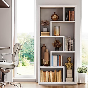 IRONCK Geometric Bookcase 6-Shelf Industrial Bookshelf White Etagere Bookcase Tall Storage Display Bookshelf with Thicken Shelf for Living Room Home Office