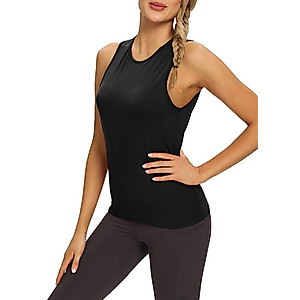 Mippo Women's Open Back Workout Tank Top - Yoga, Gym, Running, Loose Fit Sports Clothes, Black S