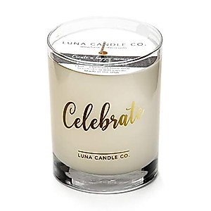 LUNA CANDLE CO. Vanilla Scented Jar Candle in 11oz. Clear Glass, Single Wick, Soy Wax, Up to 110 Hours of Burn Time, Great Gift for Home, Wedding, Birthday, Spa- Celebrate