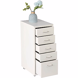 Vilobos 5 Drawer Chest, Vertical Storage File Cabinet on Wheels for Home Office Metal (Creamy-White)
