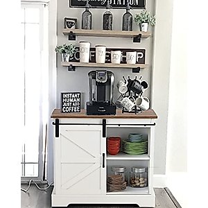 MAISON ARTS Farmhouse Coffee Bar Cabinet Buffet & Sideboard Kitchen Storage Cabinet Cupboard with Sliding Door for Kitchen Dining Living Room, Oak + Ivory