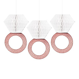 Bachelorette Party Supplies 3PCS Diamond Ring Hanging Decorations Rose Gold Glitter Paper Honeycomb Ring for Engagement Party Bridal Shower Wedding Decor