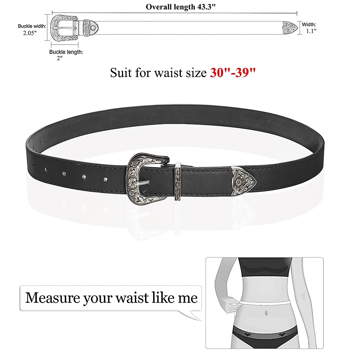 INOGIH Western-Leather-Belts-Women Vintage Waist-Belts with Hollow Out Flower Buckle