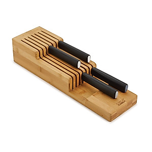 Joseph Joseph DrawerStore Knife Organizer, One Size, Bamboo & 85168 DrawerStore Compact Utensil Organizer For Kitchen Drawer Silverware, Flatware Tray, Small, Bamboo
