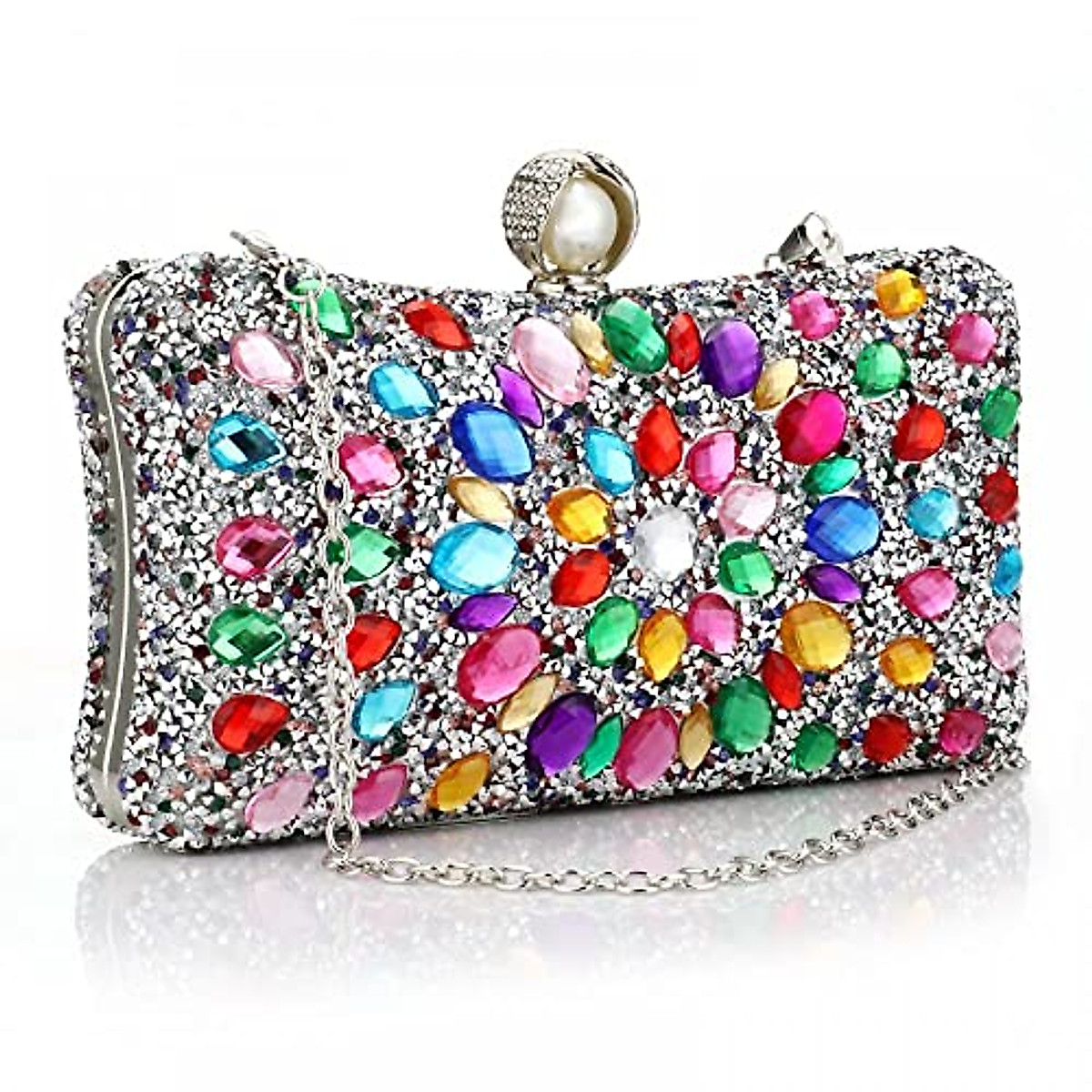 Rhinestone Purse For Women, Evening Handbags Clutch Purses For Wedding and Cocktail Party (Silver)