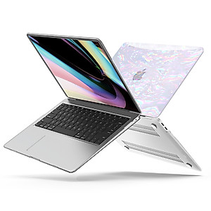 B BELK Compatible with MacBook Air 13 inch Case 2022 2021 2020 2019 2018 Release M1 A2337 A2179 A1932 Touch ID, Glitter Pearl Plastic Hard Shell Case+2 Keyboard Cover+Screen Protector, Iridescent