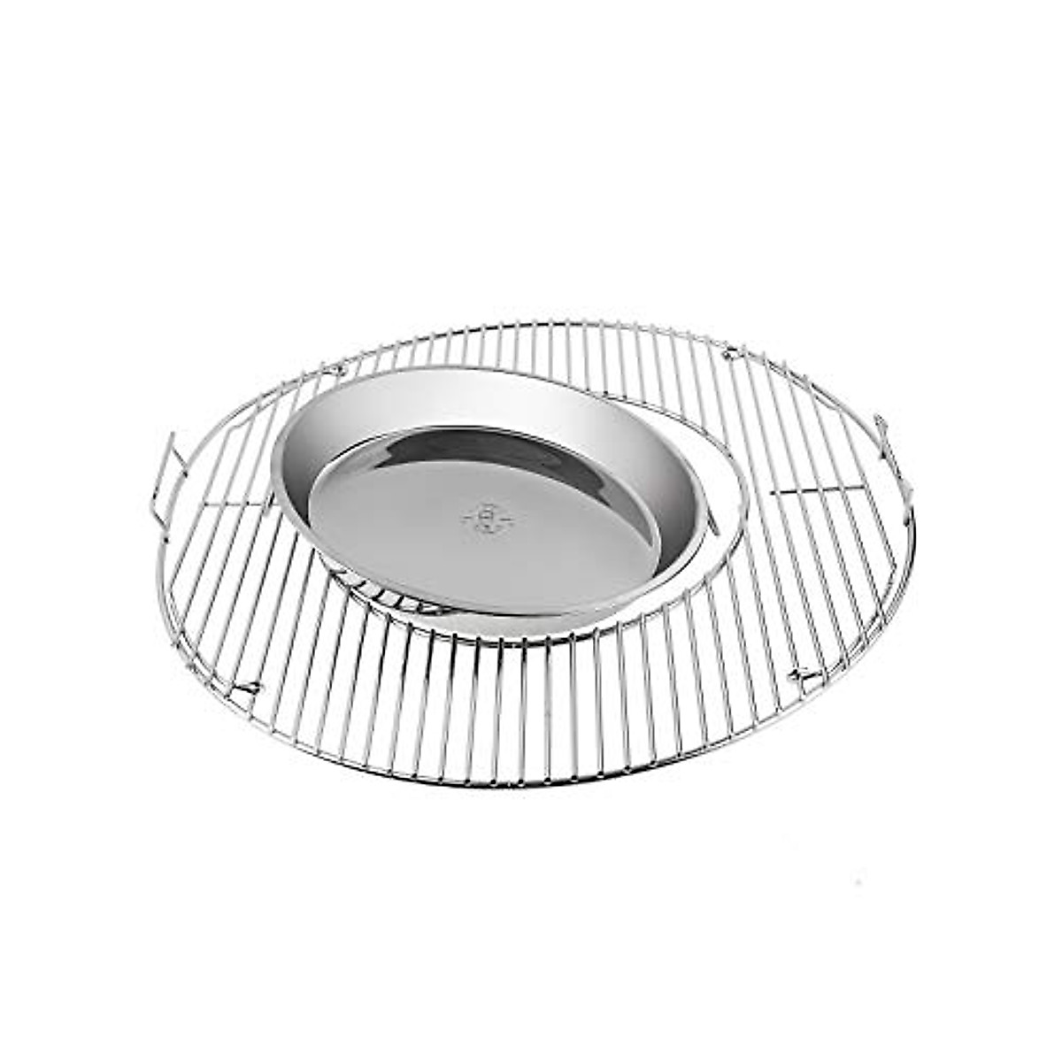 AJinTeby 8835 Gourmet BBQ System Hinged Cooking Grate with 12" Drip Pan for 22.5 inch Weber One-Touch Silver, Bar-B-Kettle, Master-Touch, for Weber Vortex, Barrel 22" Sear Charcoal Grill Accessories
