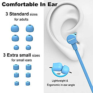 Joymiso Tangle Free Earbuds for Kids Women Small Ears with Case, Comfortable Lightweight in Ear Headphones, Flat Cable Ear Buds Wired Earphones with Mic and Volume Control for Cell Phone Laptop (Blue)