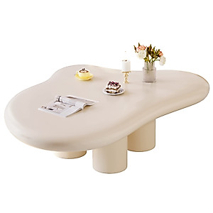 Guyii Cloud Coffee Table, Cute White Modern Tea Table, Irregular Indoor End Table for Living Room, Free Shape with 4 Legs, 41.02 Inches