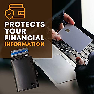 Conceal Plus Wallet for Men, Pop Up Wallet Credit Card Holder - RFID Blocking, Slim Minimalist Credit Card Case (Genuine Black Leather)