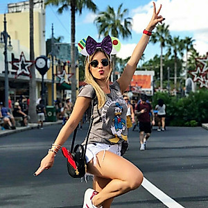 Seamoy Minnie Ears Headband, Yellow Mouse Ears, Sparkle Silver Princess Ears for Women Girls (Buzz Light Year)