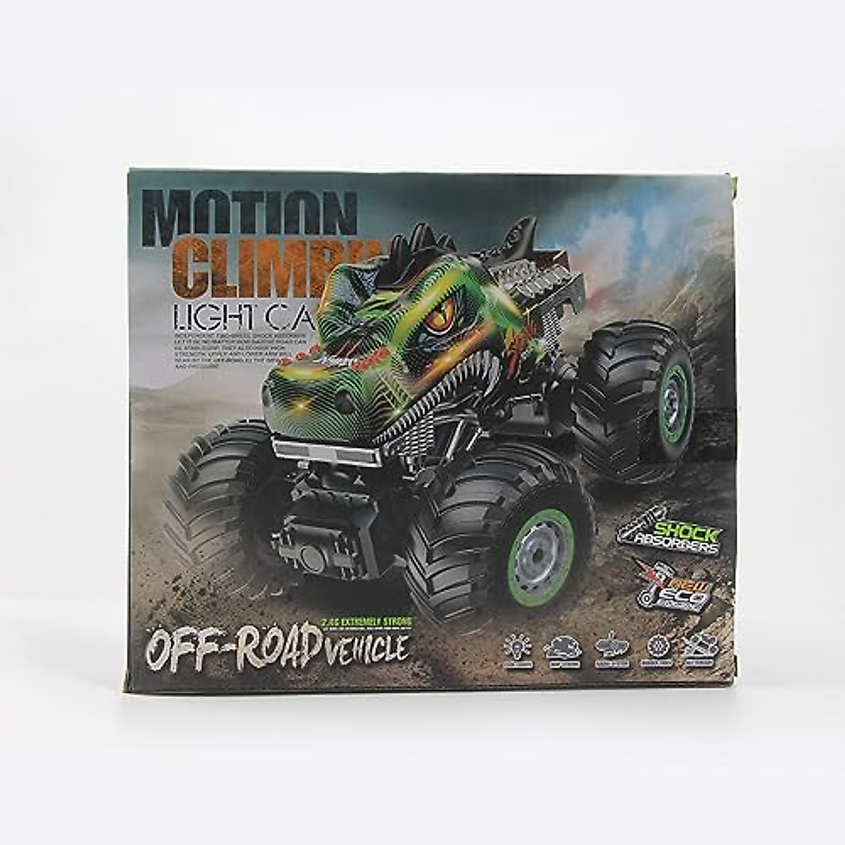 Rhybor Remote Control Dinosaur Car, 2.4GHz All Terrain Remote Control Monster Truck, RC Dinosaur Monster Car with 2 Batteries, Spray Music RC Monster Truck for Boys 4-7 8-12 and Girls