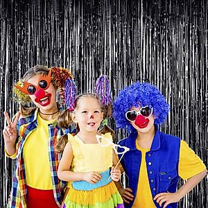 Black Fringe Party Backdrop -6.5x6.5ft, Pack of 2 | LILF Black Foil Fringe Curtain Black Backdrop for Party Birthday Photobooth Props Metallic Black Tinsel Streamers for Graduation Parties Decoration