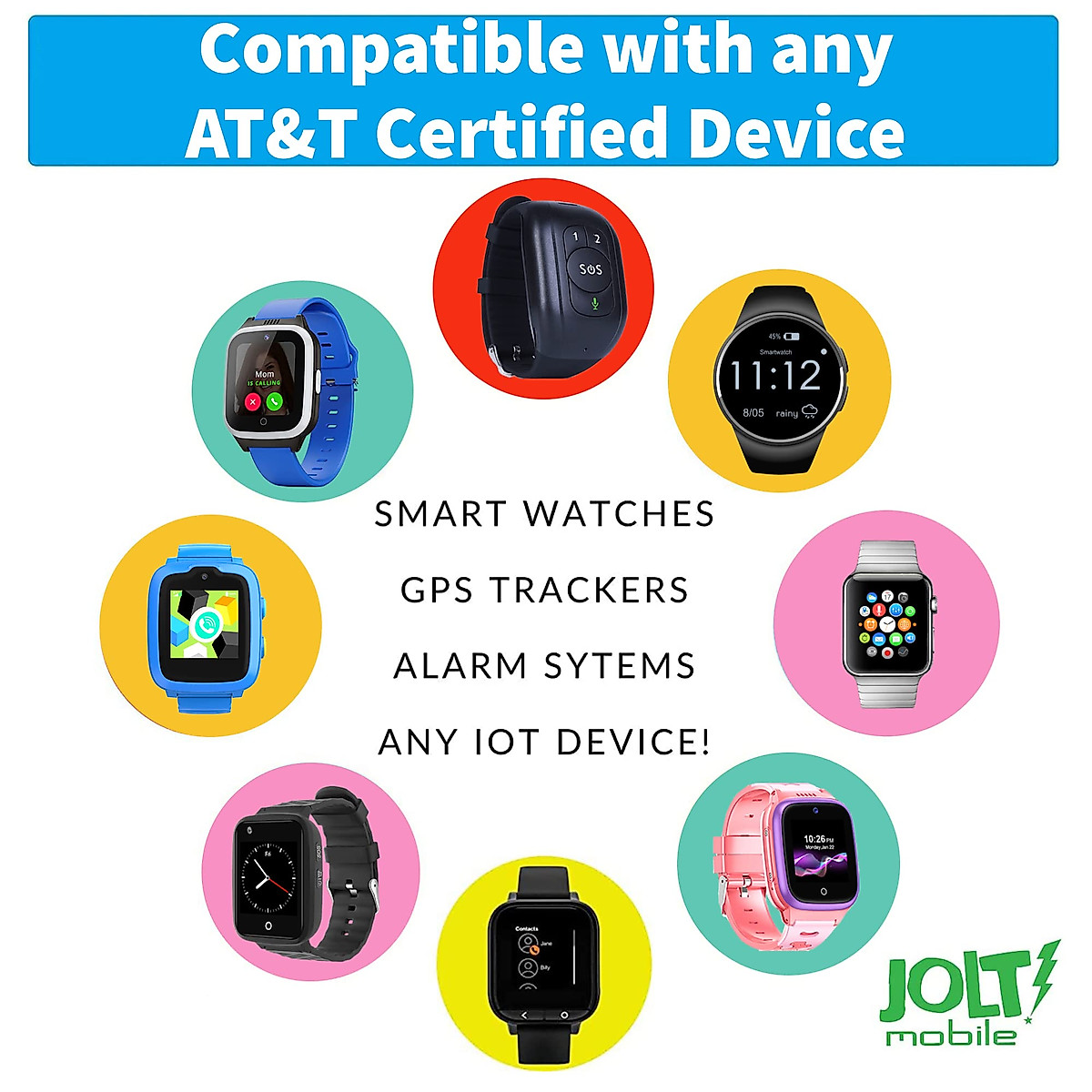 Jolt Mobile $7.50 Nationwide AT&T 5G 4G LTE Network – Wearable - Smart Watch SIM Card GPS Tracker SIM Card - 30 Day Service - Triple Cut SIM - Voice-Data - SMS No Contract
