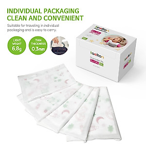 TOELTON Baby Bibs – Pack of 50 Disposable Bibs for 6 Months and Up – 3-Layer Protection Toddler Bibs for Boys and Girls – Fun and Whimsical Designs – Comfortable and Lightweight, White, TA210308DB