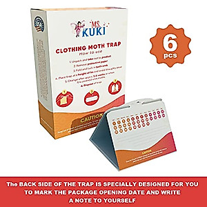 MS. KUKI Moth Traps for Clothes House Closet Home Clothing Indoor Storage Product Paper Cardboard Sticky Glue with Pheromones Prime No Pantry Kitchen Larder Storeroom Cooking Cellar Buttery (6 Pack)