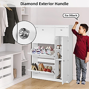 HOPUBUY White Shoe Cabinet for Entryway, Shoe Storage Cabinet for Larger Shoes, Hidden Shoe Organizer with Door, Modern Shoe Storage Cabinet for Men Women's Heels, Boots, Slippers