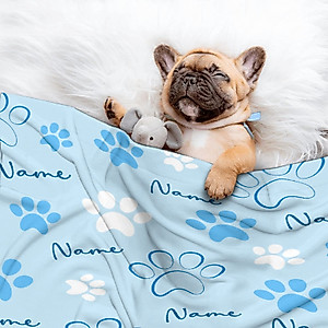 Custom Pet Name Blanket Personalized Dogs Blanket Customized Puppy Blanket,Dog Gift for Dog Lovers Mom Dad Cute Dog Paw Prints Soft Flannel Throw Blanket for Bed Sofa Travel Small 50"x40" for Kids