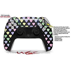 WraptorSkinz Skin Wrap compatible with Sony PS5 DualSense Controller Pastel Hearts on Black (CONTROLLER NOT INCLUDED)