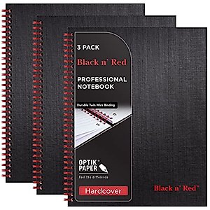Black n' Red Notebook, Hardcover, Premium Optik Paper, Scribzee App Compatible, Environmentally Friendly, Durable Spiral Binding, 11" x 8-1/2", 70 Double-Sided Ruled Sheets, Pack of 3 (400123488)