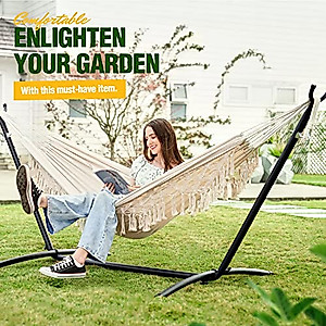 Zupapa 2 Person Hammock with Stand and Carrying Case, 550 Capacity, Portable for Living Room, Garden, Tassel Macrame White