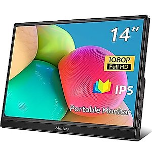 Akntzcs Portable Monitor, 14 Inch FHD 1080P USB-C Laptop Monitor HDMI Computer Display HDR Eye Care IPS Screen, External Travel Monitor for Laptop PC
