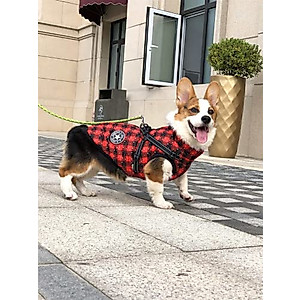 Macho Man Cold Weather Winter Dog Puppy Coat Harness Waterproof Windproof Warm Fleece Small Medium Large Dogs Holiday Pet Gift (Red Plaid, Large)