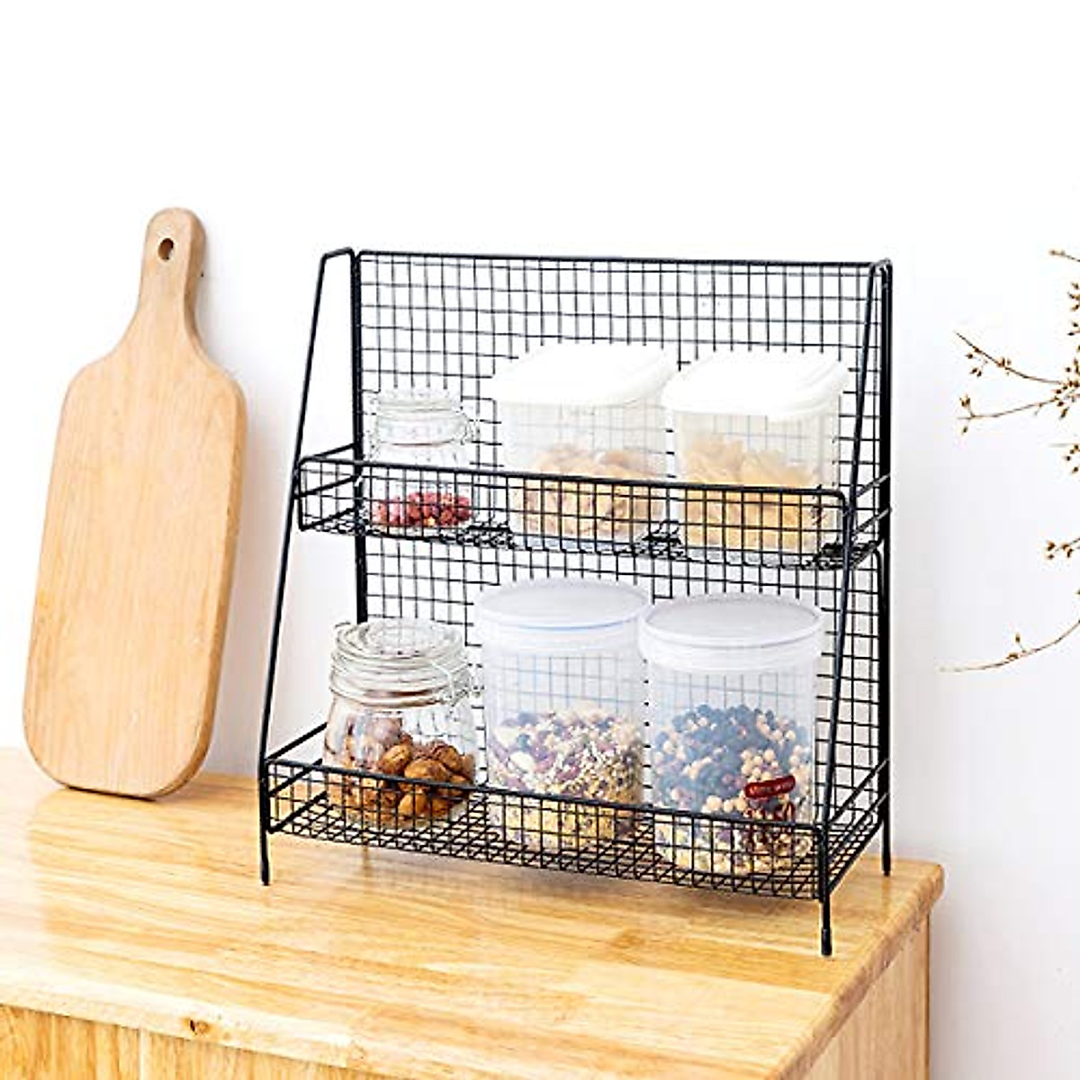 Black 2 Tier Wire Basket Bathroom Organizer Shelves Cosmetic Makeup Organizer Dresser Countertop Storage Spice Rack Desktop Freestanding Jars Bottles Holder
