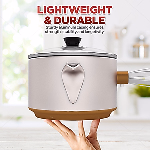 BruChai Brewer - Classic Chai Brewing Pot with Built-In Mesh Strainer - No-Mess Brewing Vessel with Non-Stick Coating - Patented Handy Brew & Pour Steel Teapot with Burn-Proof Handle