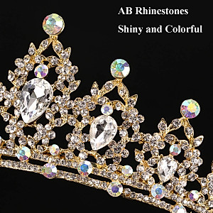 Sppry Women Tiara with Comb - Colorful AB Crystals Crown for Bridal Princess Girls at Wedding Birthday Pageant (Gold)