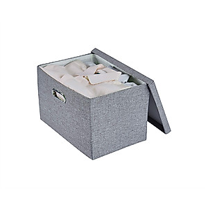 AlphaHome Large Storage Bins with Lids [2 Pack], Foldable Linen Fabric Large Storage Baskets for Organising Clothes and Toys(Glaucous Grey, Large - 15.4 x 10.6 x 9.8)…