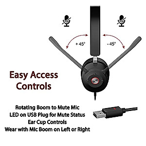 Cyber Acoustics CA Essential USB Headset (HS-2000) – Professional Headset for Calls & Music, All-Day Comfort, Integrated Ear Cup Controls, Optimized for UC Platforms