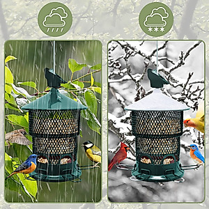 Bird Feeders for Outdoors Hanging, Way2Furn Wild Bird Feeder Squirrel Proof, Adjustable Metal Outside Feeder with 3.8 lbs Seed Large Capacity for Cardinal, Sparrow, Finch, Chickadee (Green)