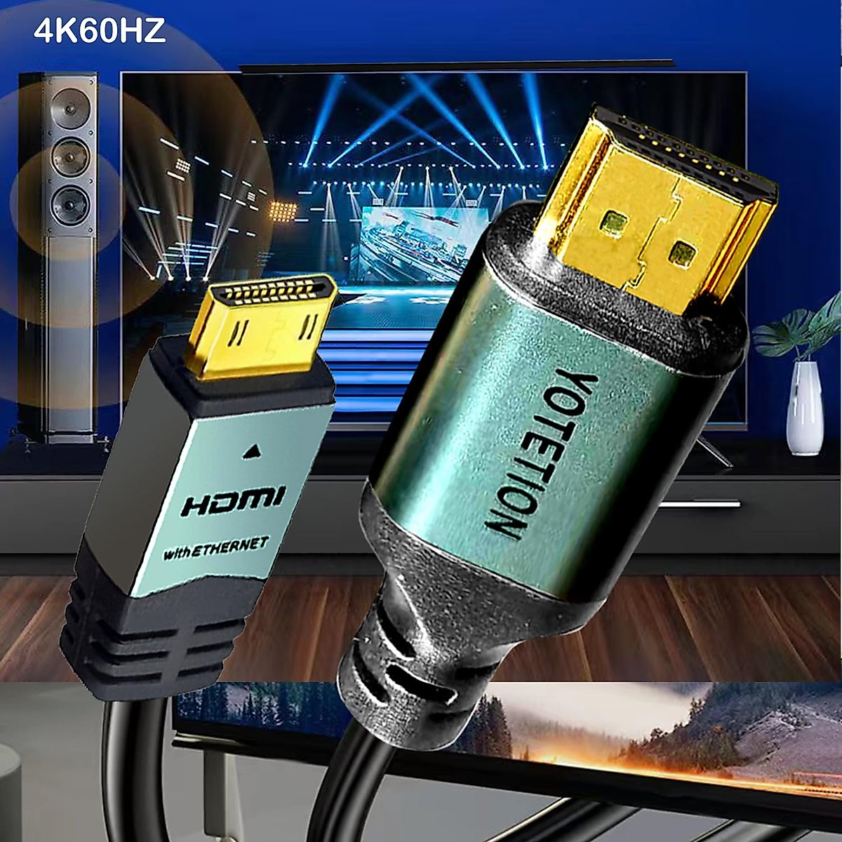 YOTETION Mini HDMI to HDMI Cable 50FT, High-Speed HDMI to Mini HDMI Support 3D 4K/60Hz 1080p 720p Compatible with Camera, Camcorder, Tablet and Graphics/Video Card, Laptop, Raspberry Pi Zero W