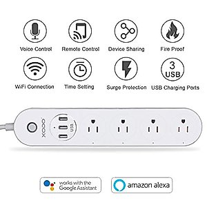 XODO WP4 Smart Power Strip - WiFi Surge Protector with 3 USB Ports and 4 Outlets - App Controlled Appliance - Time Schedule - No Hub Required - Compatible with Alexa and Google Home Assistant