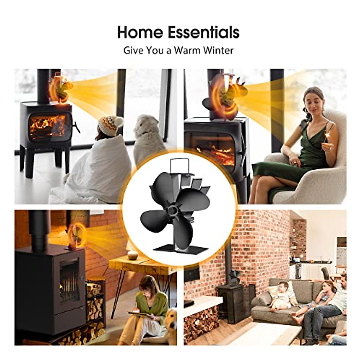 dskaoo Wood Stove Fan Heat Powered Non Electric, 4 Blades Fireplace Fan Save Energy, Efficient Heat Distribution, Quiet Wood Burning Stove Fan Thermal Fan for Buddy Heater/Gas Stove