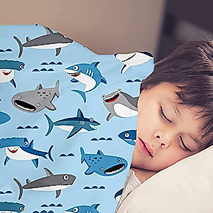 Blue Shark Blanket for Boys Girls Baby, Soft Warm Throw Blanket Shark Gifts for Shark Lovers 30x40 Inches, Animal Shark Bed Throw Fleece Blanket Decor for Room