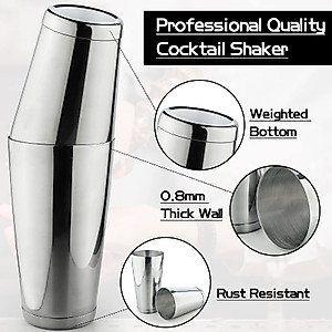 Stainless Steel Cocktail Shaker - 2 Piece 18oz & 28oz Boston Cocktail Shaker Bar Shaker Set Martini Shaker Set Bartender Shakers for Bartending - Silver 6 Pack