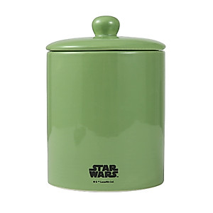 Star Wars for Pets The Mandalorian "Snack Time" Dog Treat Jar | 7.3" x 5.1" Ceramic Dog Treat Jar with Lid, Dishwasher Safe | Baby Yoda Green Dog Food Storage Container | Baby Yoda Treat Jar