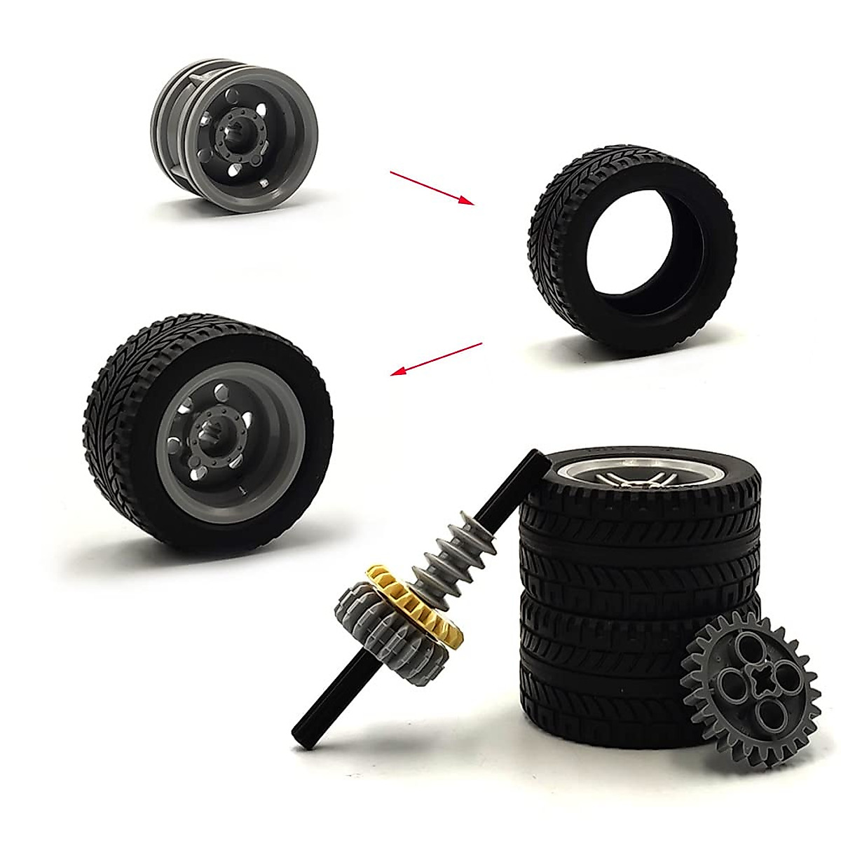 DSPITWOD Technical Gears Axle Pin Connectors - Rubble Wheels Connectors Rack Gear Screw Track Building Brick Pieces Sets Compatible with Major Brand STEM Learning Kits for Kids Age 8-14 years
