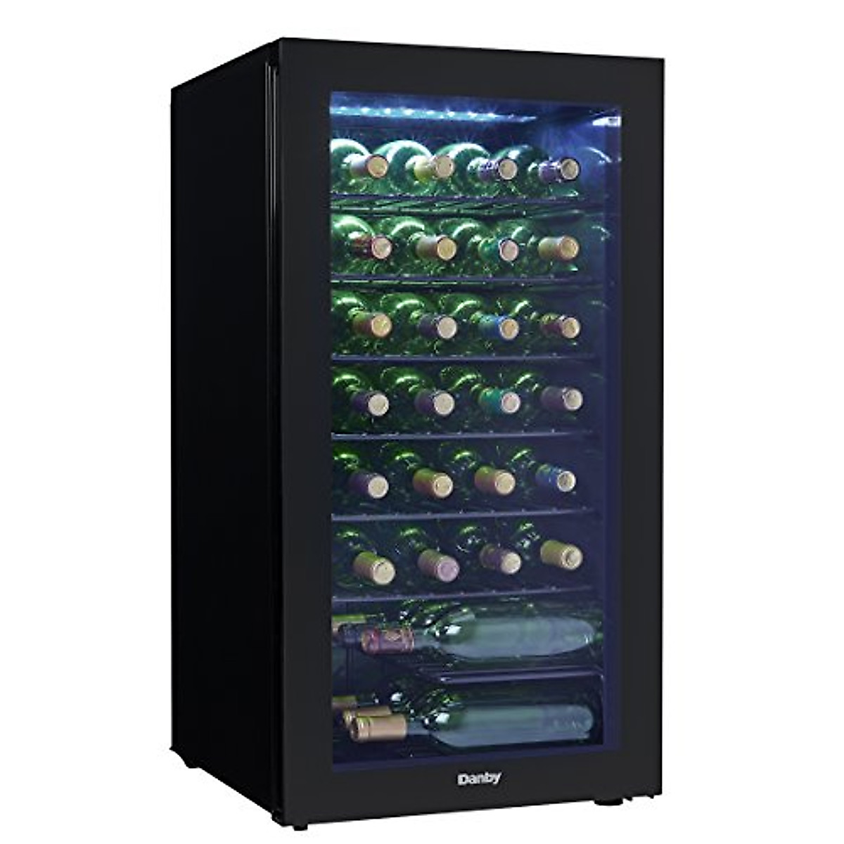 Danby DWC036A2BDB-6 3.3 Cu. Ft. Free Standing Wine Cooler, Holds 36 Bottles, Single Zone Drinks Fridge with Glass Door-Beverage Chiller for Kitchen, Home Bar, in Black