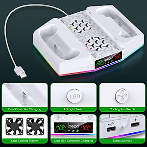 Upgraded Cooling Fan Stand for Xbox Series S with Charger Station, MENEEA Controller Charging Dock & Console Cooler System with 15 Colorful RGB Light & Headset Hook, Accessories for XSS