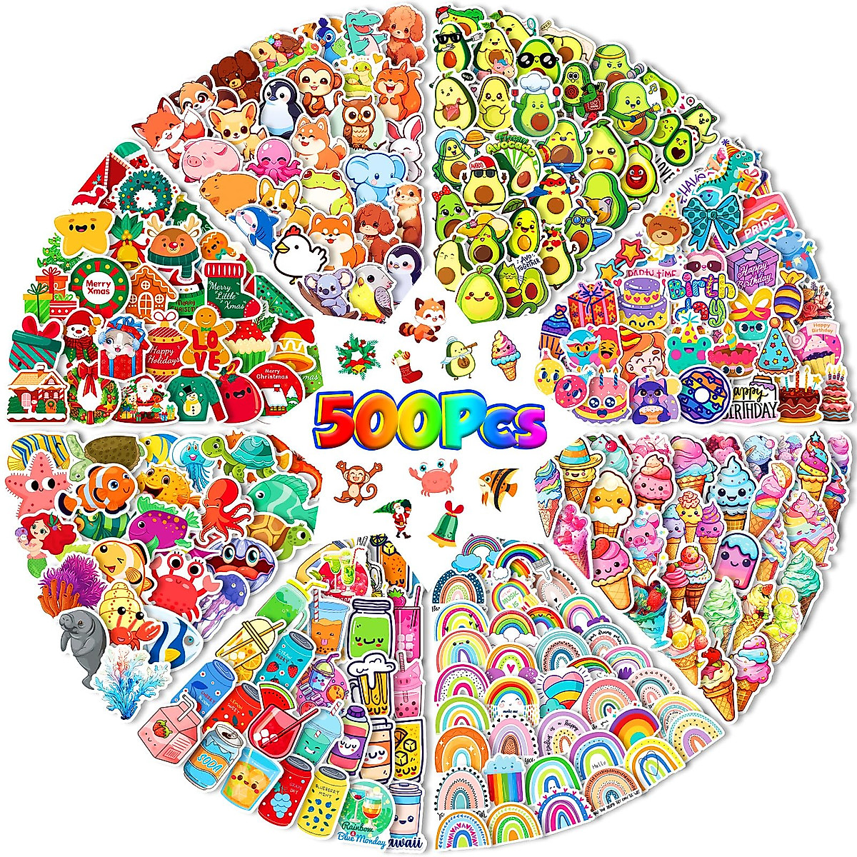 500 Pcs Cute Stickers for Kids, Water Bottle Stickers, Waterproof Vinyl Aesthetic Sticker for Laptop Scrapbook Skateboard Computer Mixed Colorful Sticker Packs for Kids Teens Adults Girls
