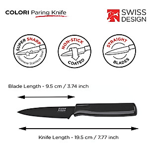 Kuhn Rikon Straight Paring Knife with Safety Sheath, 4 inch/10.16 cm Blade, Black