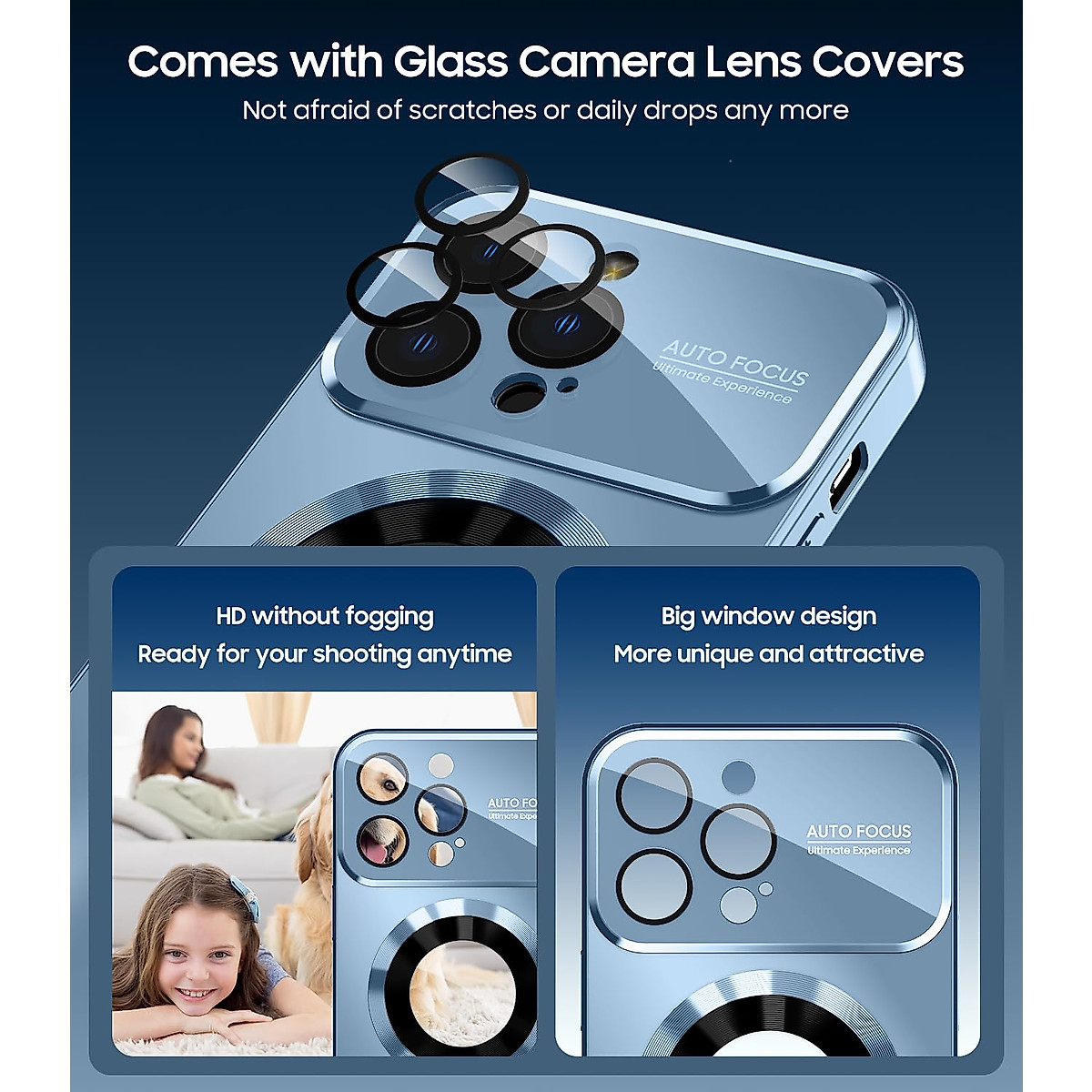 MAKAVO Magnetic for iPhone 13 Pro Max Case, Compatible with MagSafe, Built-in Camera Lens Protector, Logo View, Military Grade Drop Proof Phone Case Cover, Sierra Blue